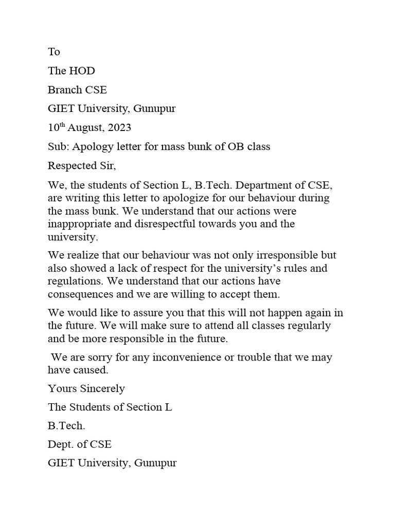 Apology Letter | PDF