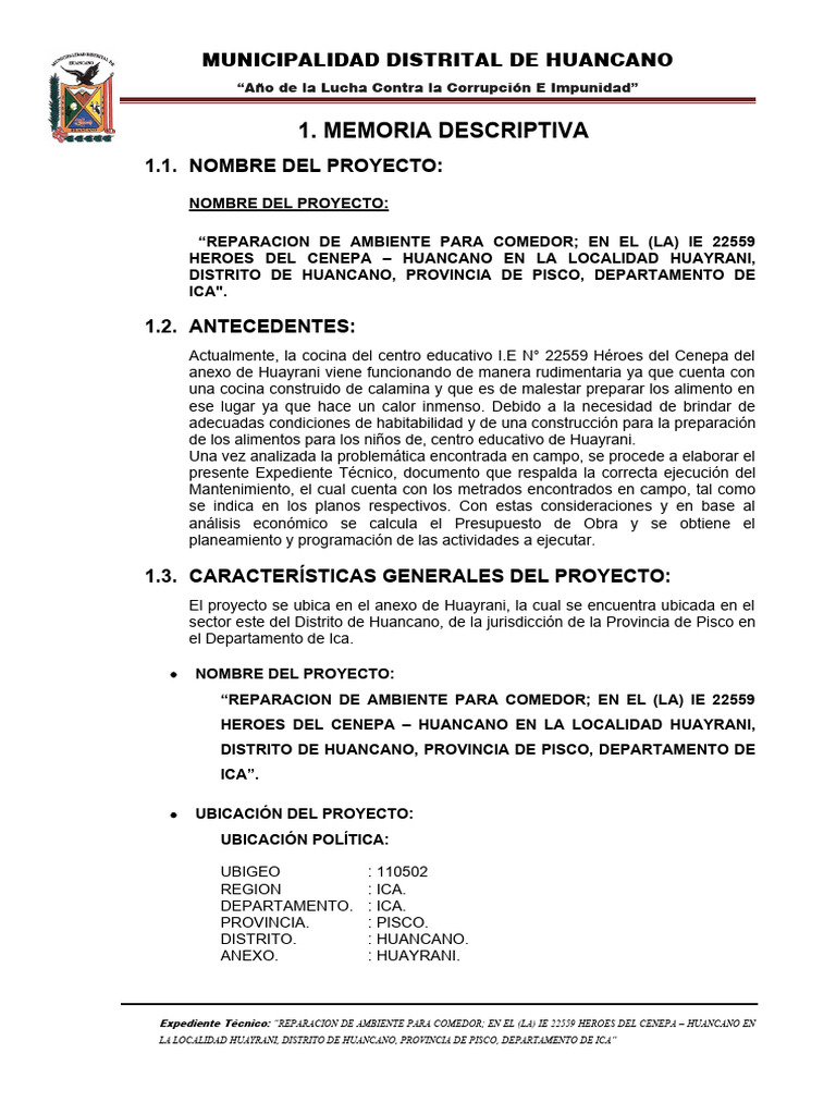 Memoria Descriptiva-Cocina | PDF