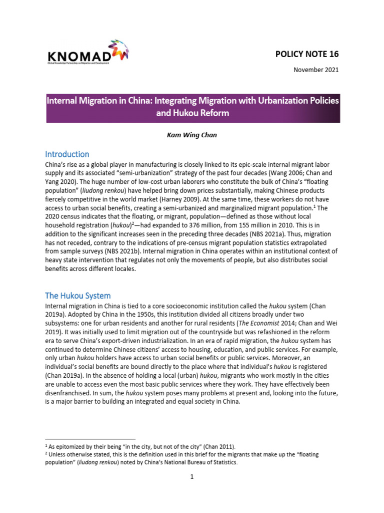 Policy Brief 16 - Internal Migration in China-Integrating Migration ...