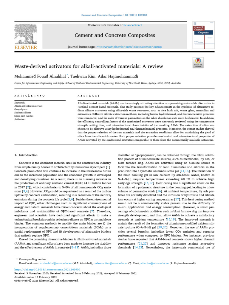 18 2021 Waste Derived Activators | PDF | Technology & Engineering