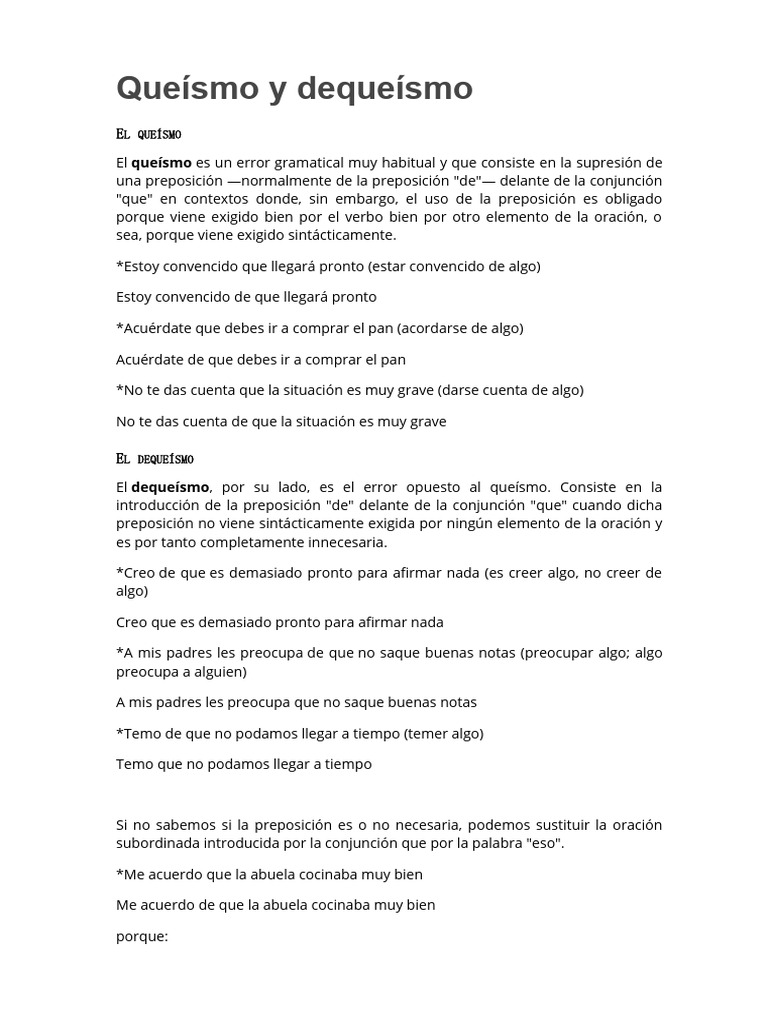 Queísmo y dequeísmo | PDF