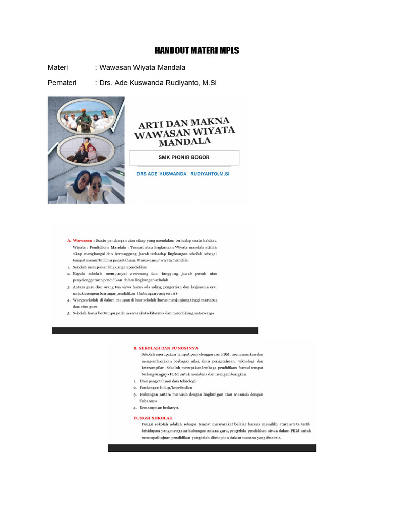 Handout Wawasan Wiyata Mandala | PDF