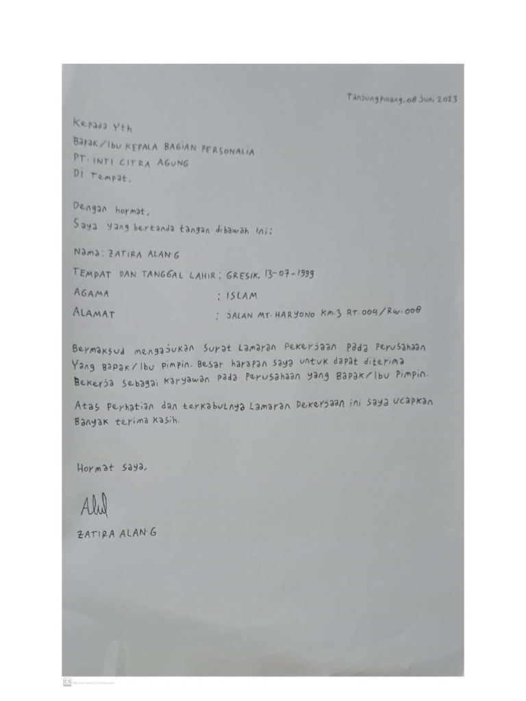 Cv Lamaran Kerja Optik | PDF