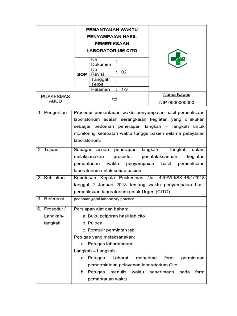SOP Pemantauan Hasil Lab Cito Atau Urgen | PDF | Teknologi & Rekayasa