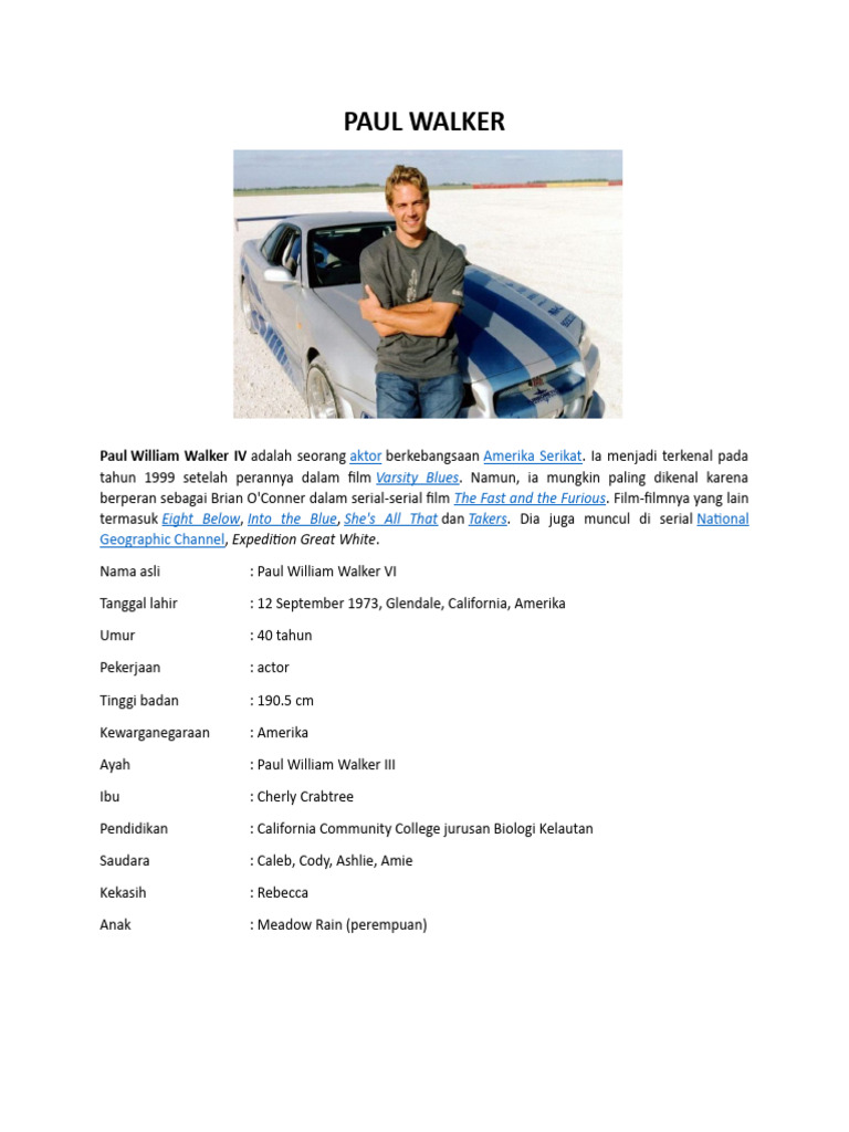 (Infografis) PAUL WALKER | PDF