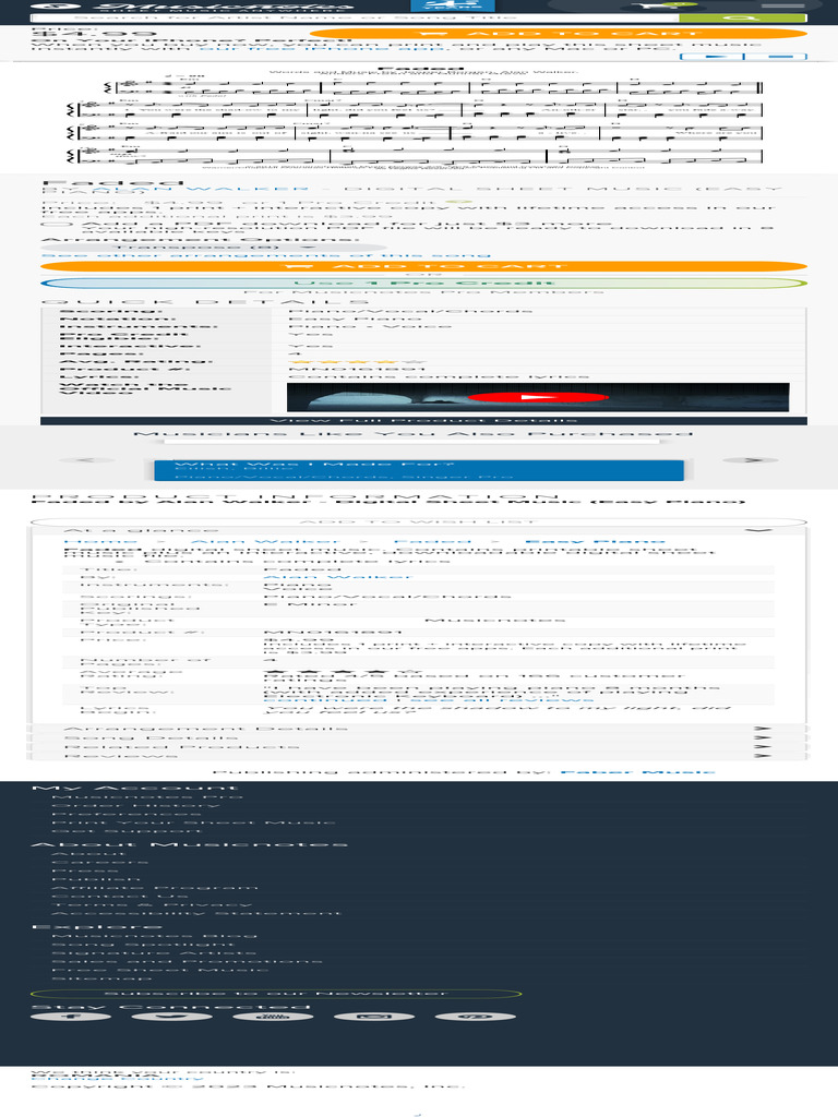 Alan Walker Faded Sheet Music (Easy Piano) in E Minor (Transposable) - Download & Print - SKU ...