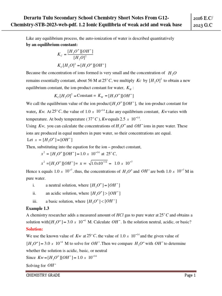 1.2 Ionic Equilibria of Weak Acids and Bases | PDF | Ph | Acid