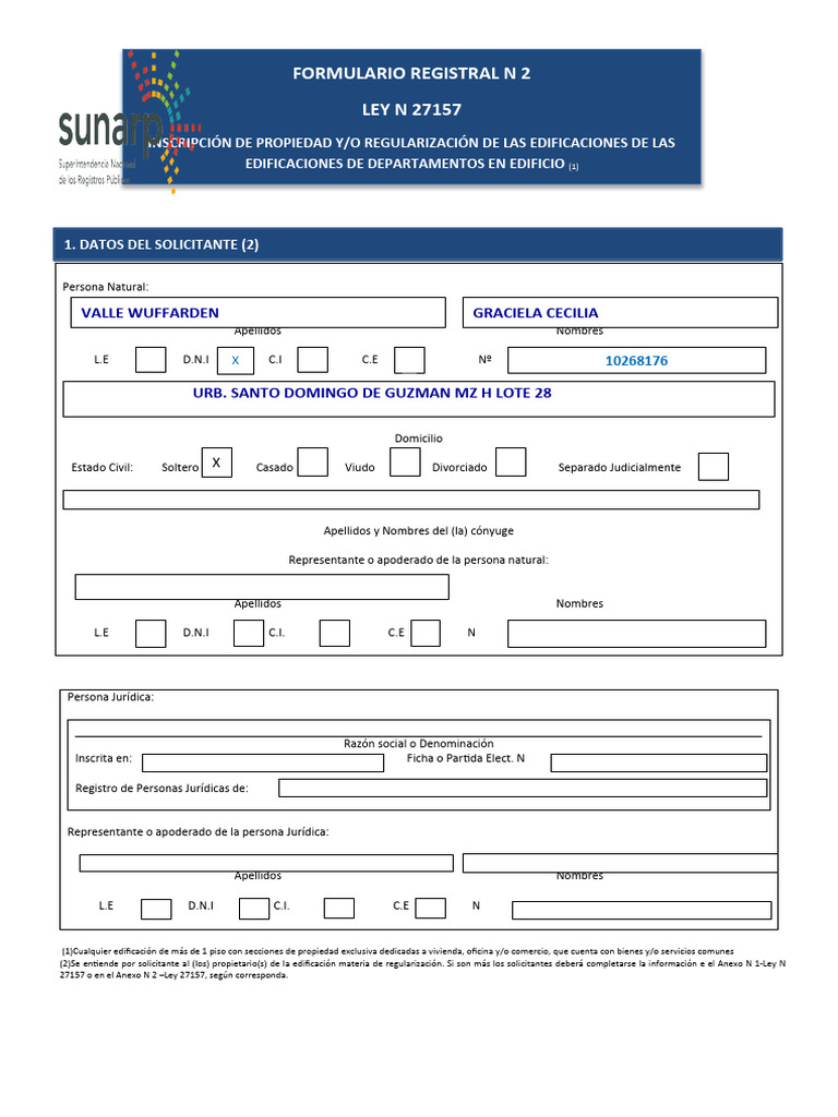 De Formulario Registral Nº2 Ley Nº27157 | PDF | Justicia | Crimen y ...