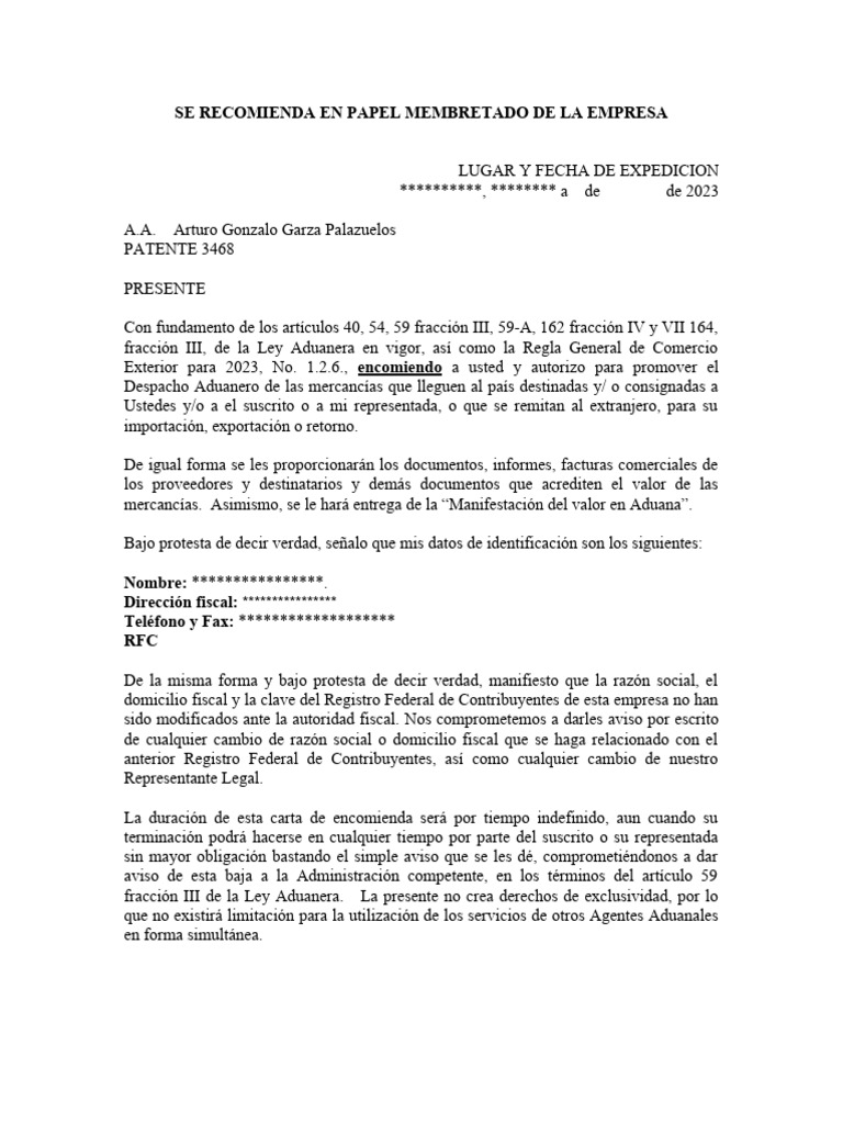 Carta de Encomienda Fisica 3468 2023 | PDF | aduana | Gobierno