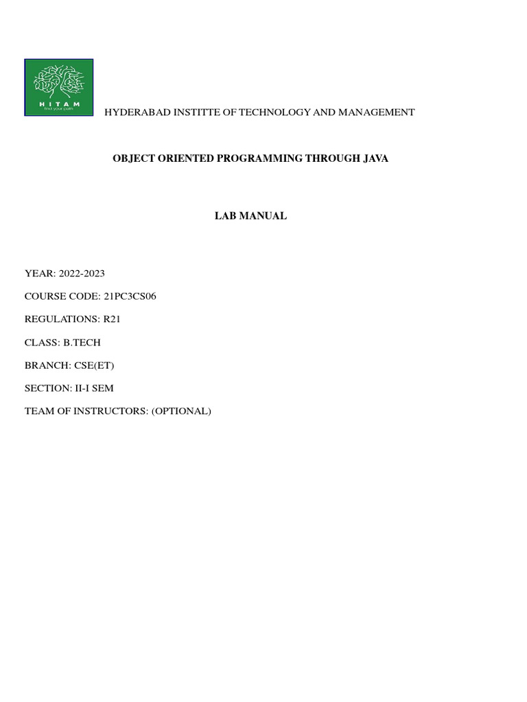 Java Lab Manual Automonous | PDF Java Lab Manual Automonous | PDF