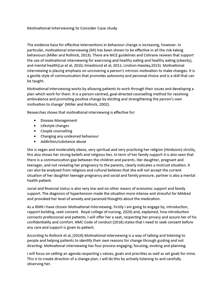 Motivational Interviewing To Consider Case Study | PDF