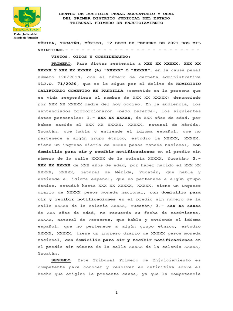 Sentencia Absolutoria 71-2020 Tjo VP | PDF | Derecho