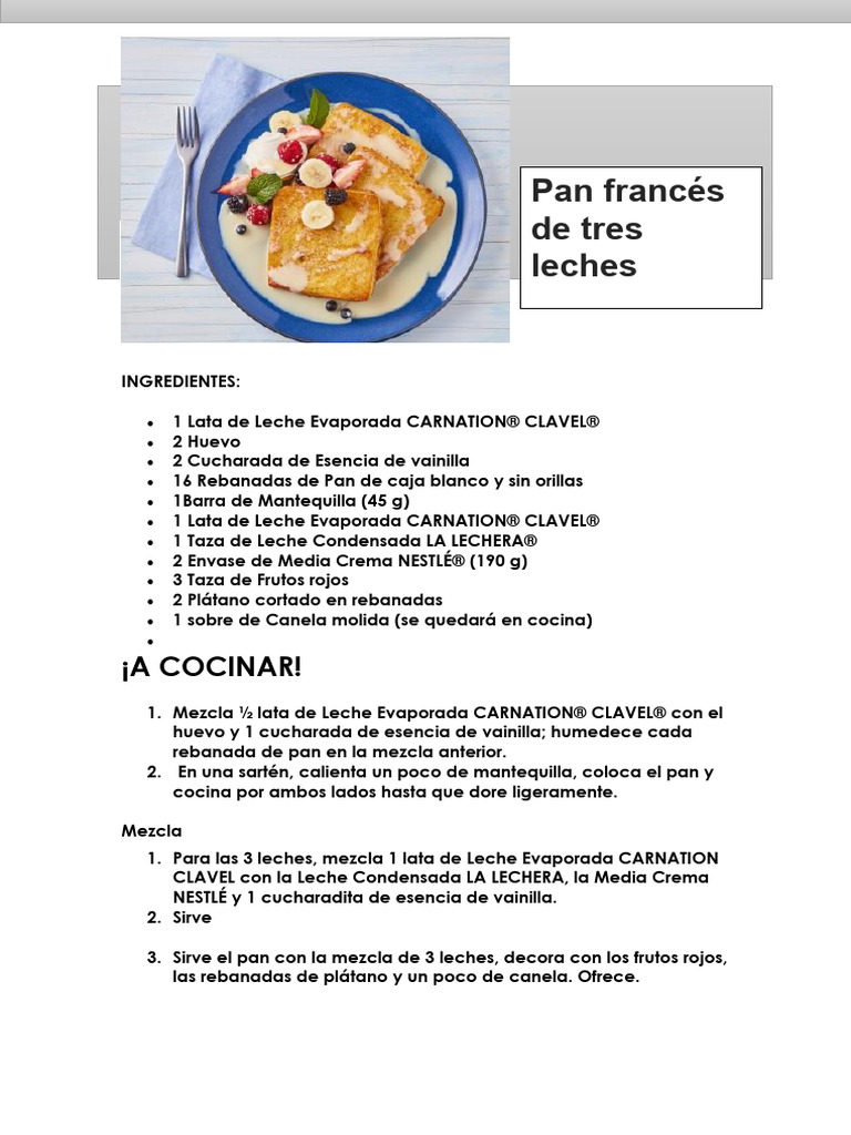 Pan Francés de Tres Leches | PDF