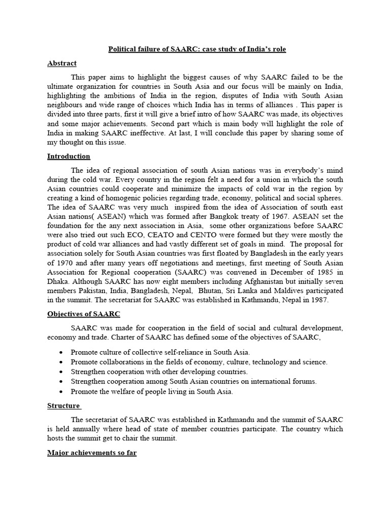 Political Failure of SAARC | PDF