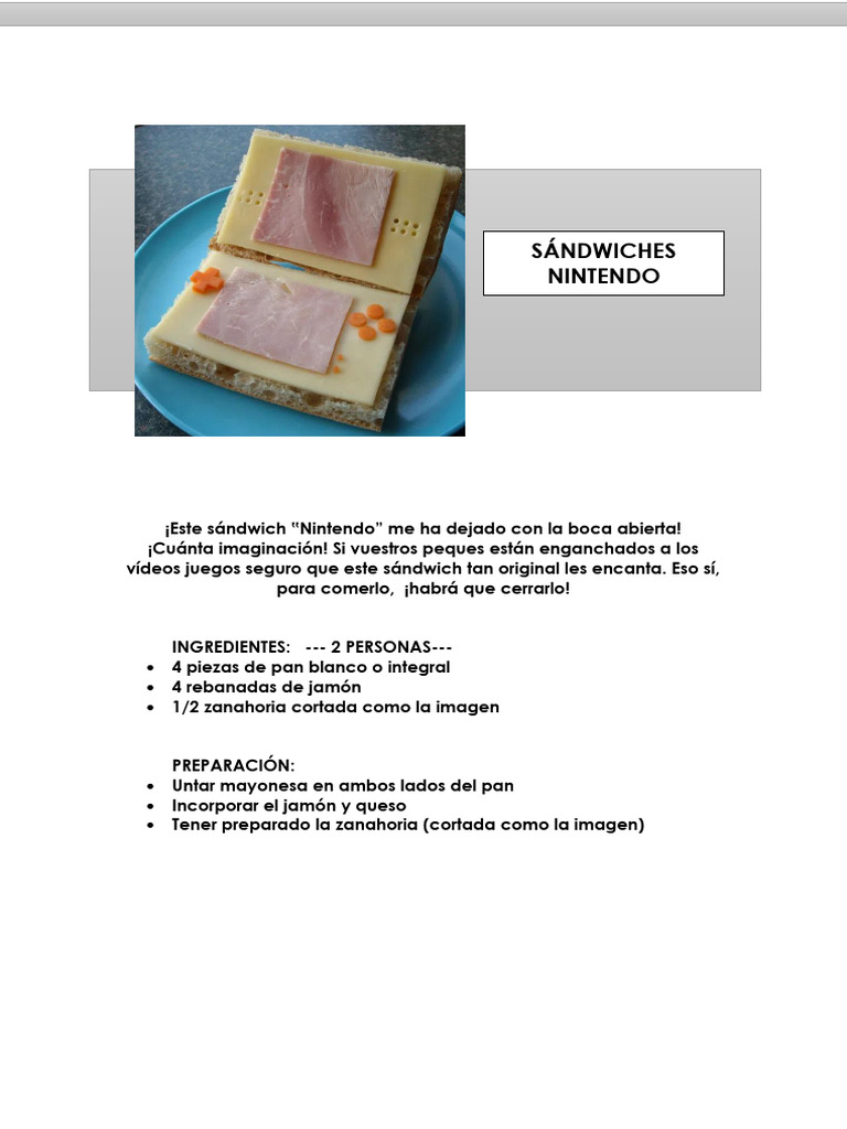 Sandwich Nintendo | PDF | Juegos y actividades | Cocina, comidas y vino