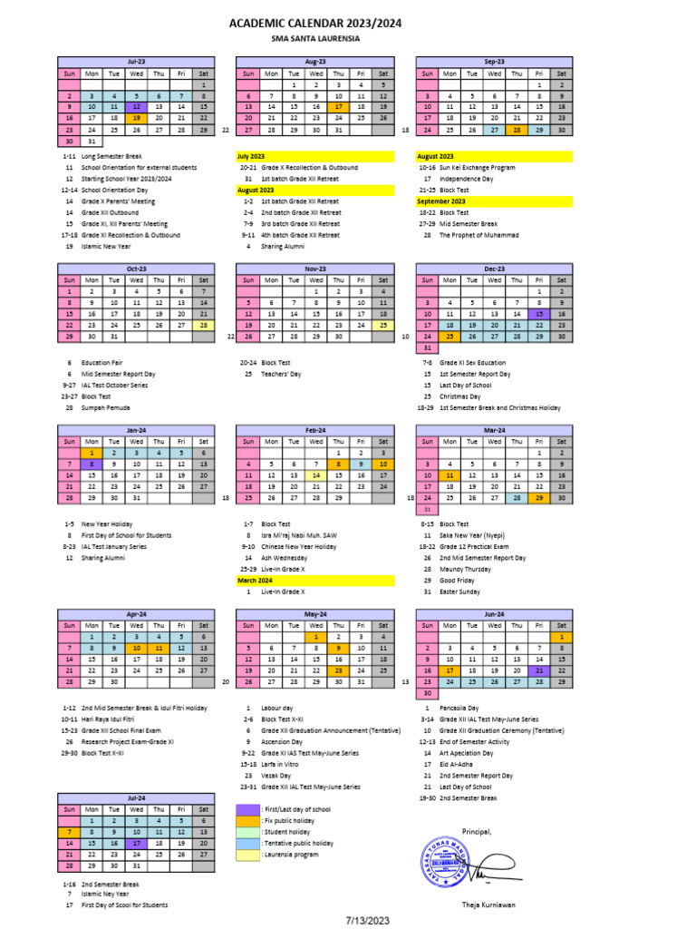 SMA Santa Laurensia Academic Calendar 2023 | PDF