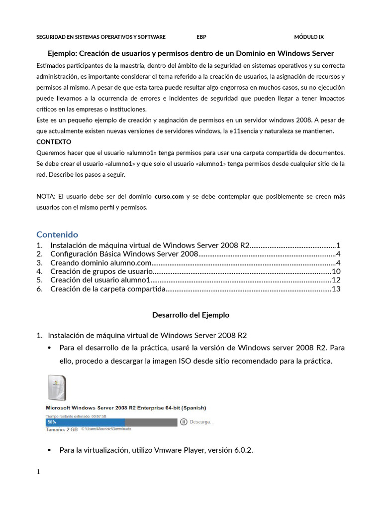 Práctica Guiada Creación de Usuarios y Permisos en Un Dominio en Windows Server | PDF