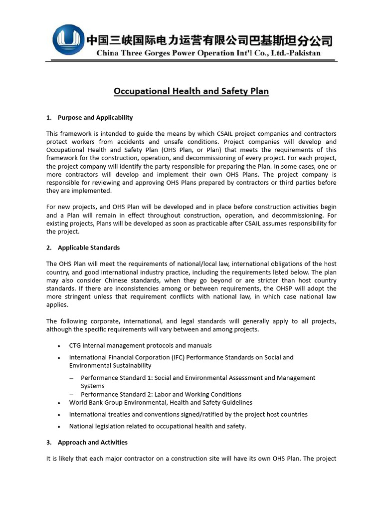 Occupational Health and Safety Plan | PDF