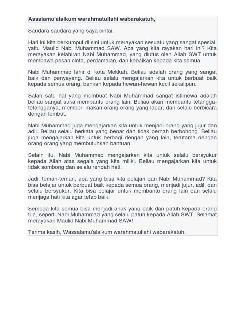 CONTOH TAUSIYAH TEMA NABI MUHAMMAD (UNTUK KELAS 1-3) | PDF