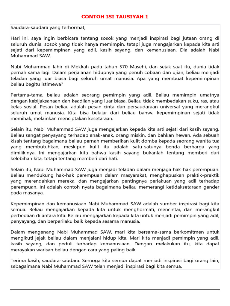 Contoh Materi Tausiyah Tentang Nabi Muhammad | PDF
