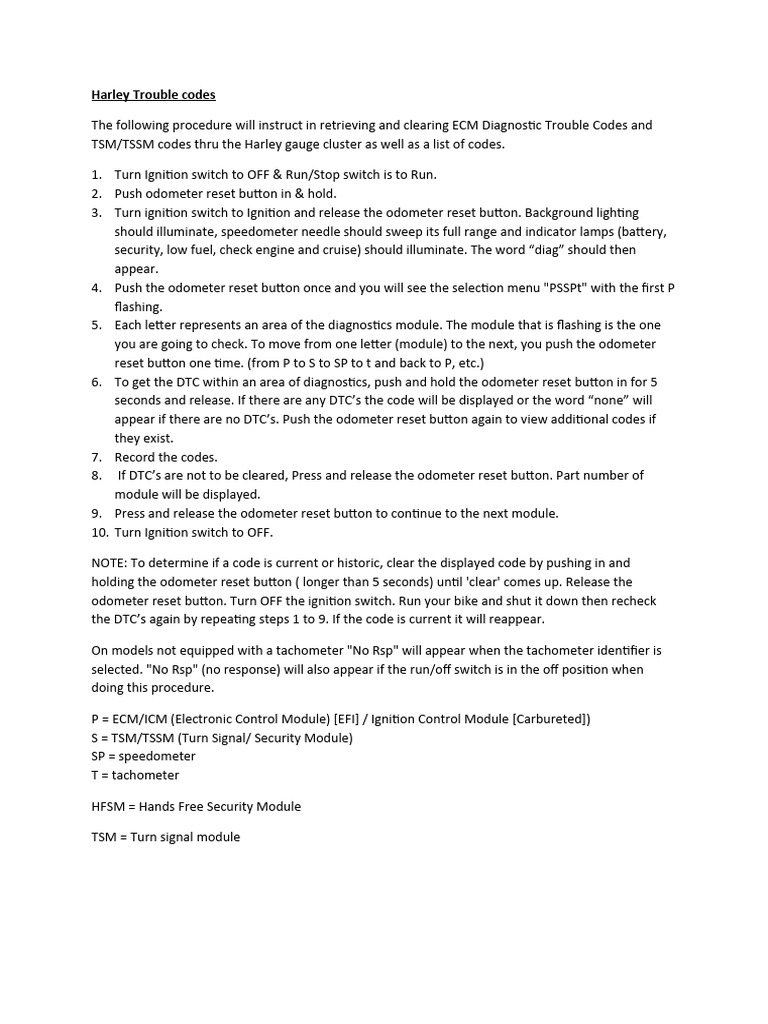 Harley Trouble Codes | PDF | Ignition System | Fuel Injection