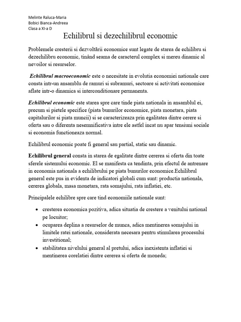 Echilibrul Si Dezechilibrul Economic | PDF