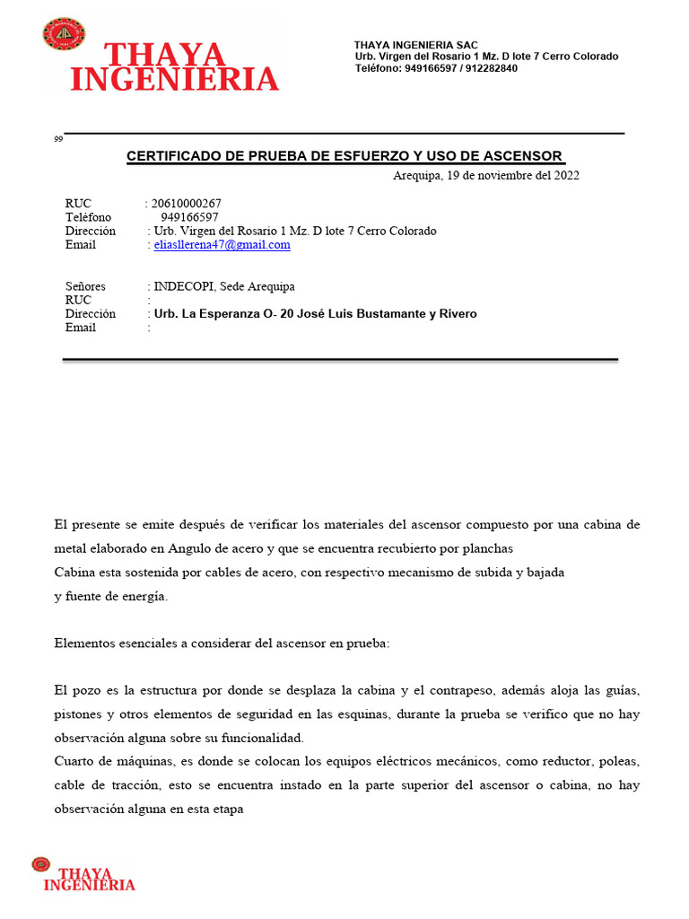informe ascensor | PDF