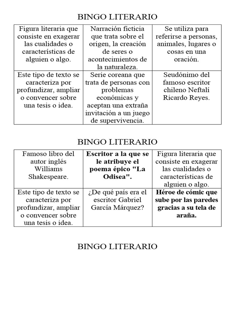 Bingo Literario | PDF