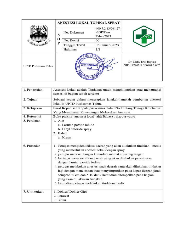 3.4.1.a SOP Anastesi Lokal Topikal Spray | PDF