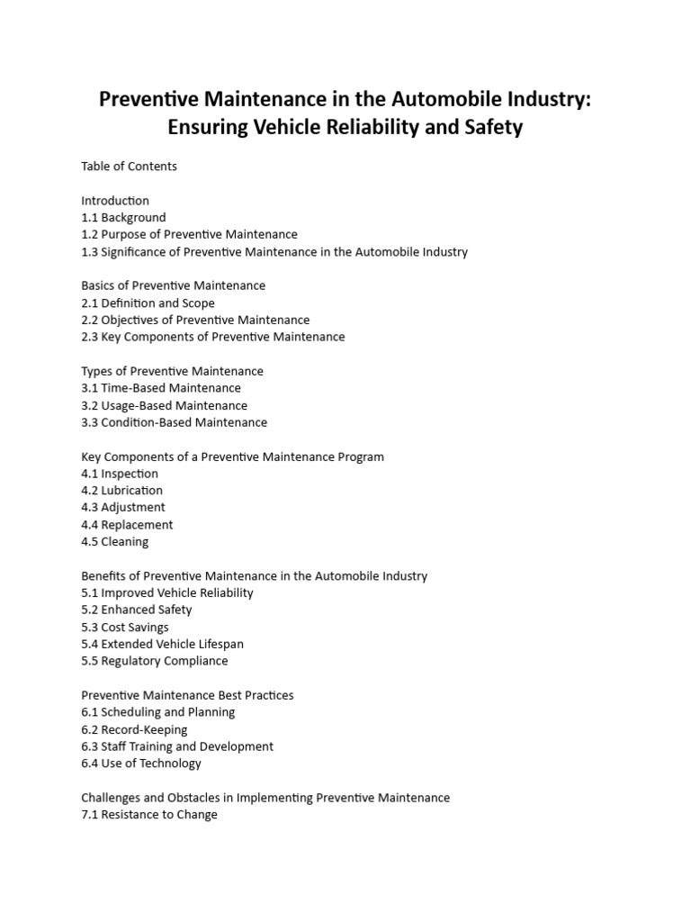 Preventive Maintenance in Automotive Industry | PDF