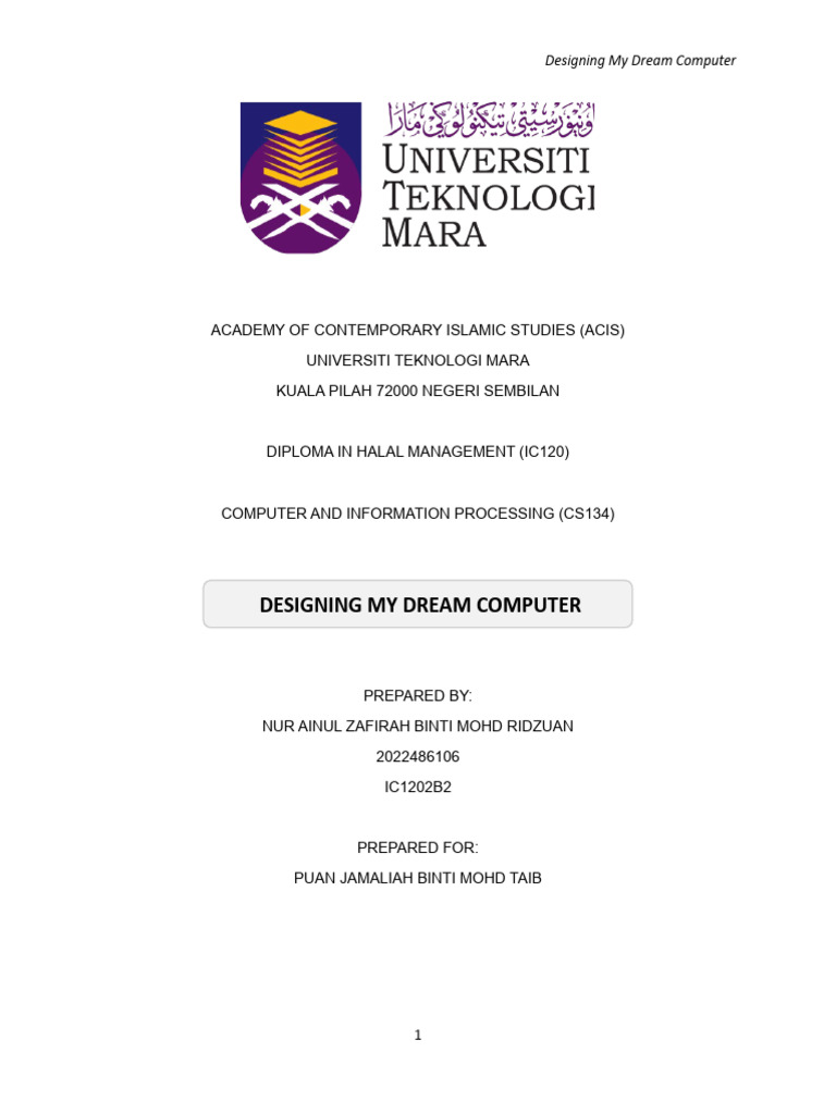 CSC134 MS Word My Dream Computer | PDF | Art | Computers