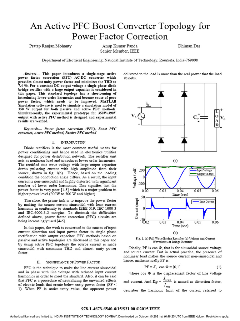 Active PFC Boost Converter for Power Factor Correction | PDF