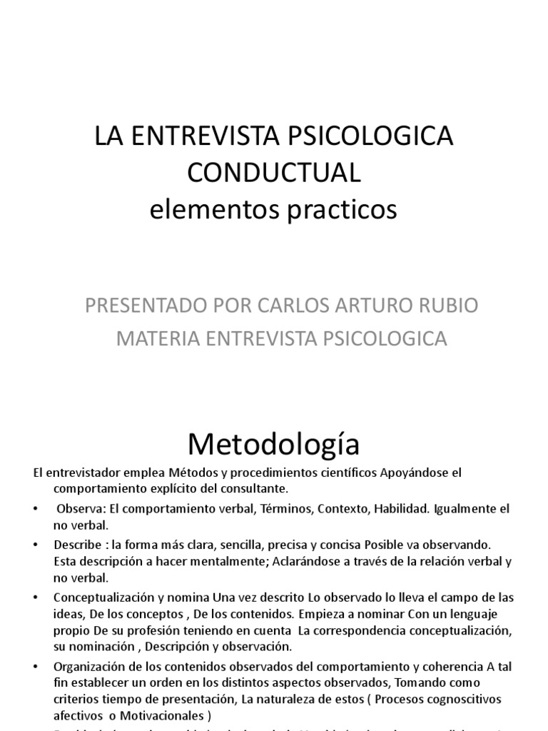 Entrevista Psicológica Conductual: Guía Práctica | PDF | Comportamiento ...