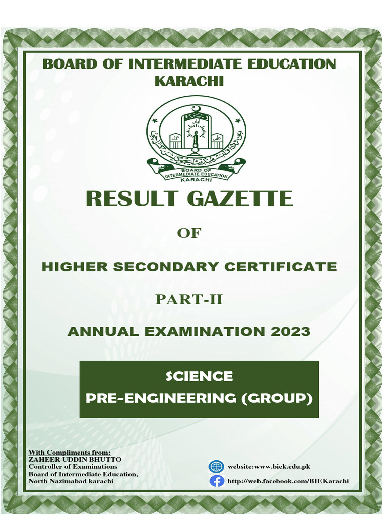 Result Pre Engineering HSC Part Ii Annual 2023 Complete | PDF