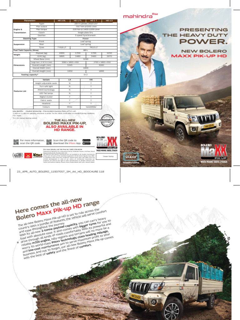 Mahindra Bolero Maxx Pik Up HD Brochure | PDF | Manual Transmission ...
