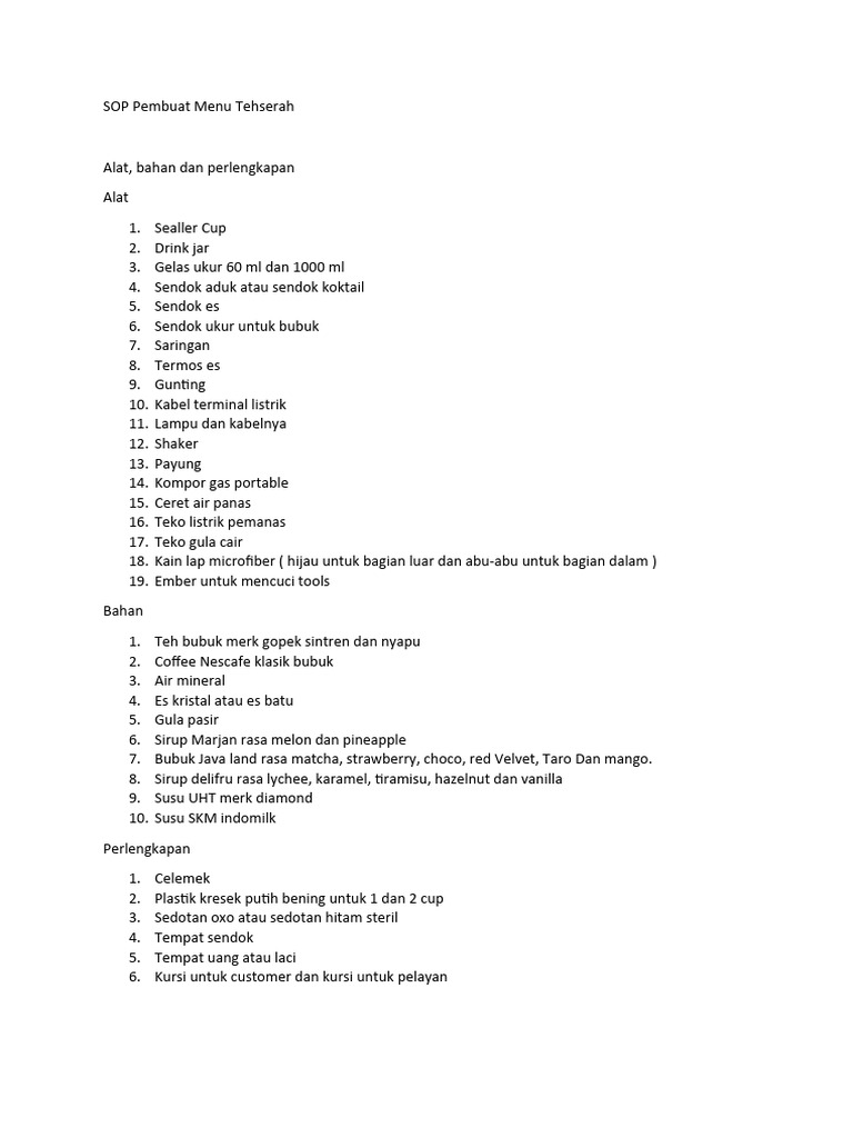 Contoh SOP Menu | PDF
