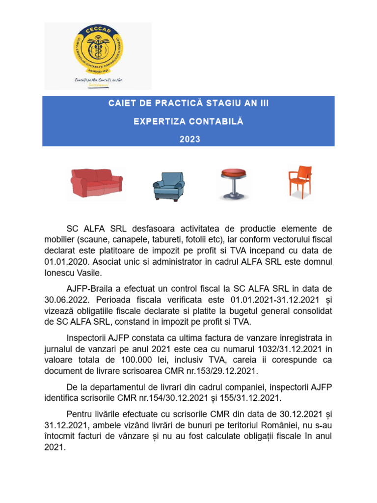 Caiet. Practica Expertiza Contabila 2023 | PDF