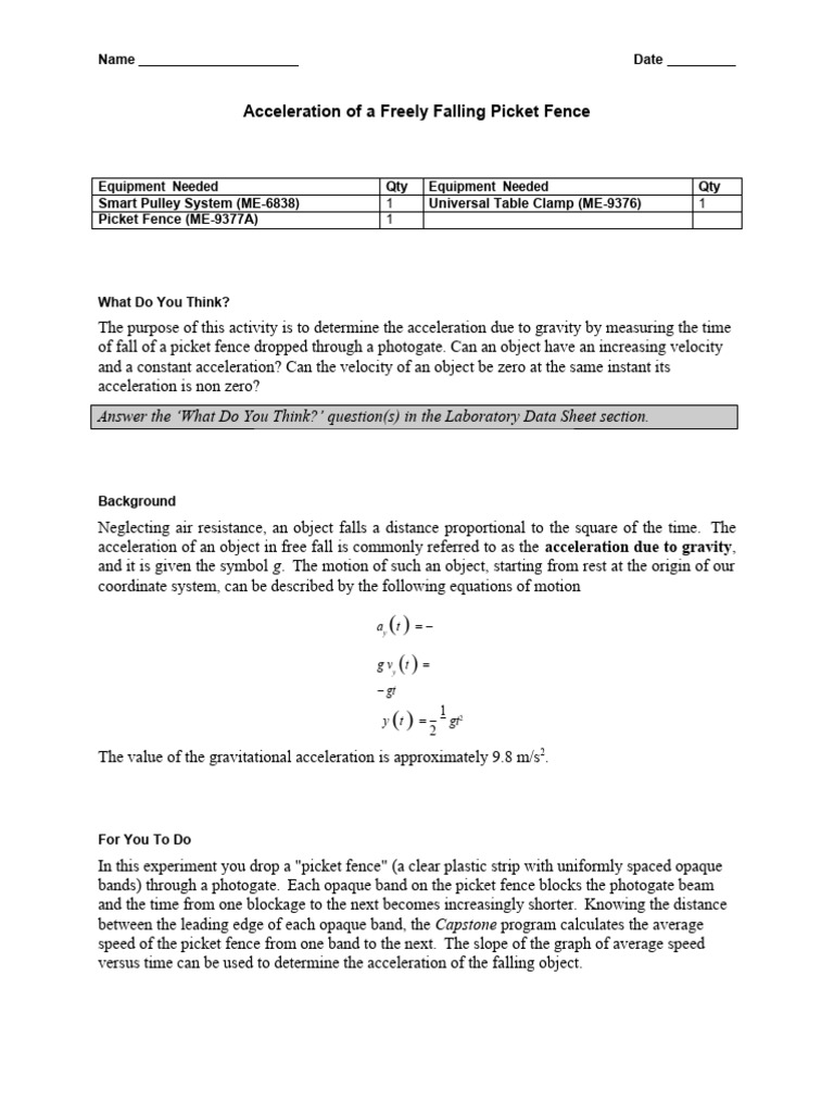 Experiment - Picket Fence Free Fall | PDF