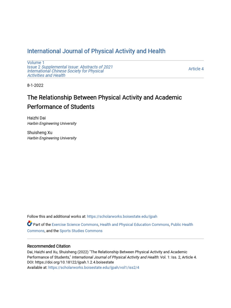 The Relationship Between Physical Activity and Academic Performance | PDF