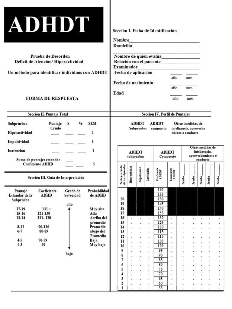 ADHDT PRUEBA PARA DETECTAR Tda | PDF | Desorden hiperactivo y deficit de atencion