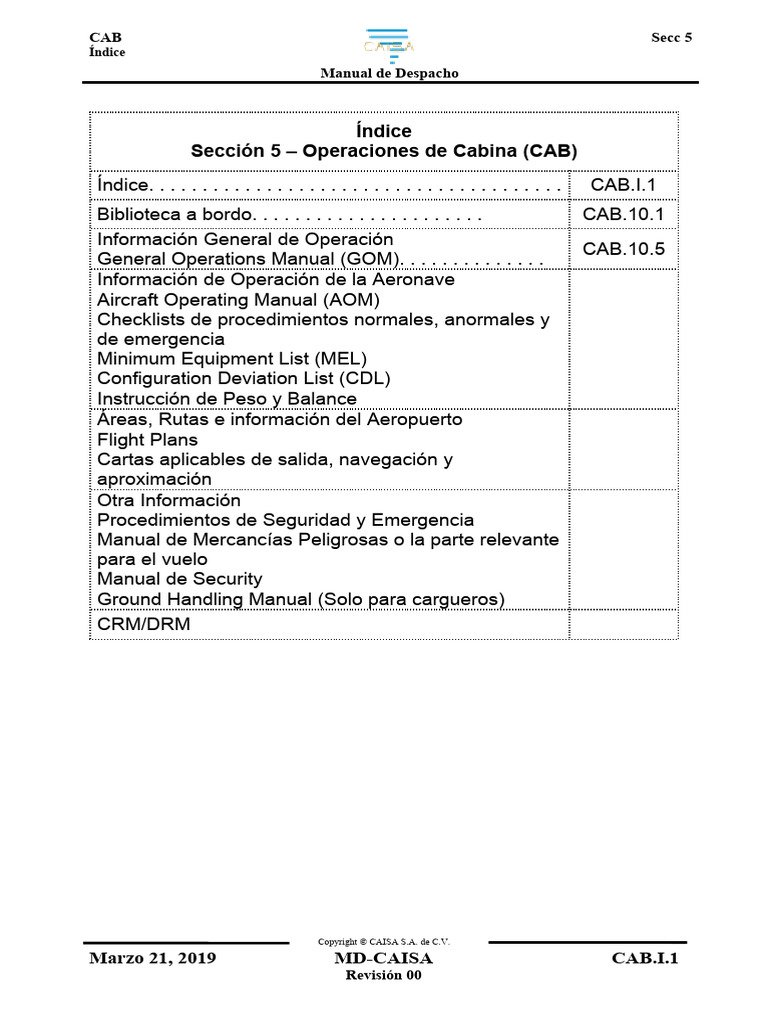 Secc 5 Operaciones de Cabina (Cab) | PDF