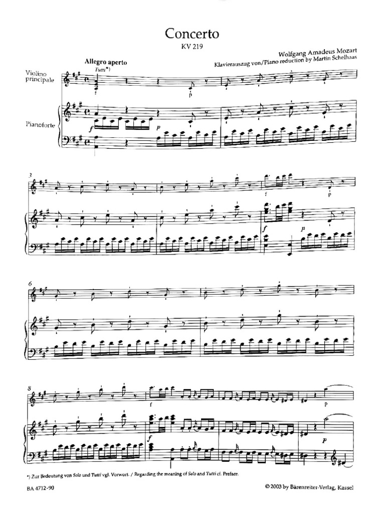 Mozart 5 Violin Concerto, 1st Mov. | PDF