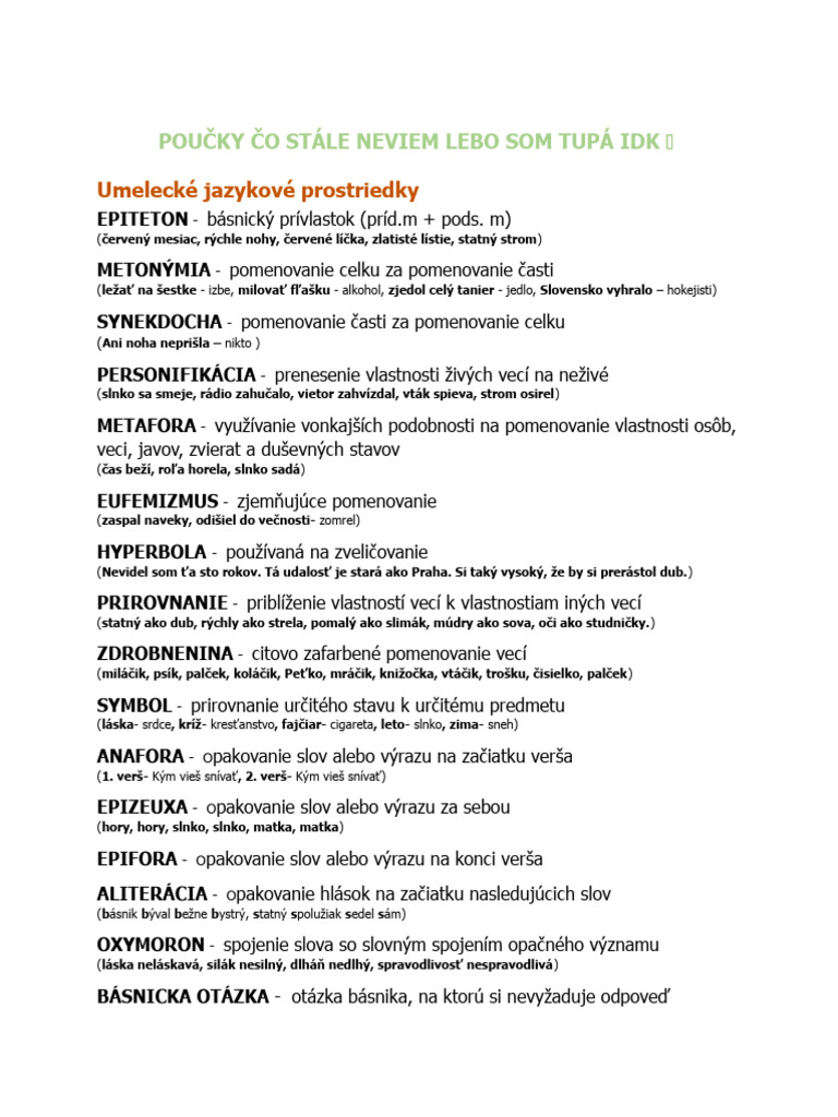 Umelecké Jazykové Prostriedky | PDF