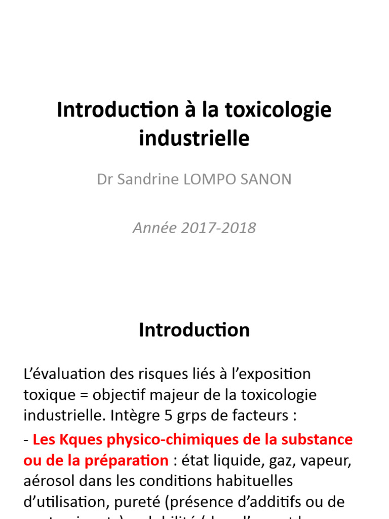 Introduction à la toxicologie industrielle | PDF