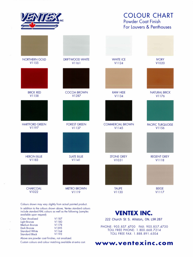 Ventex Powder Coat Colour Chart | PDF