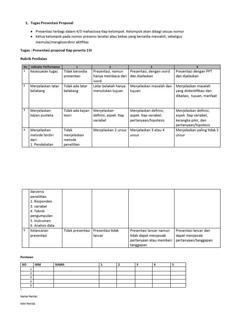 Rubrik Penilaian Presentasi Proposal | PDF