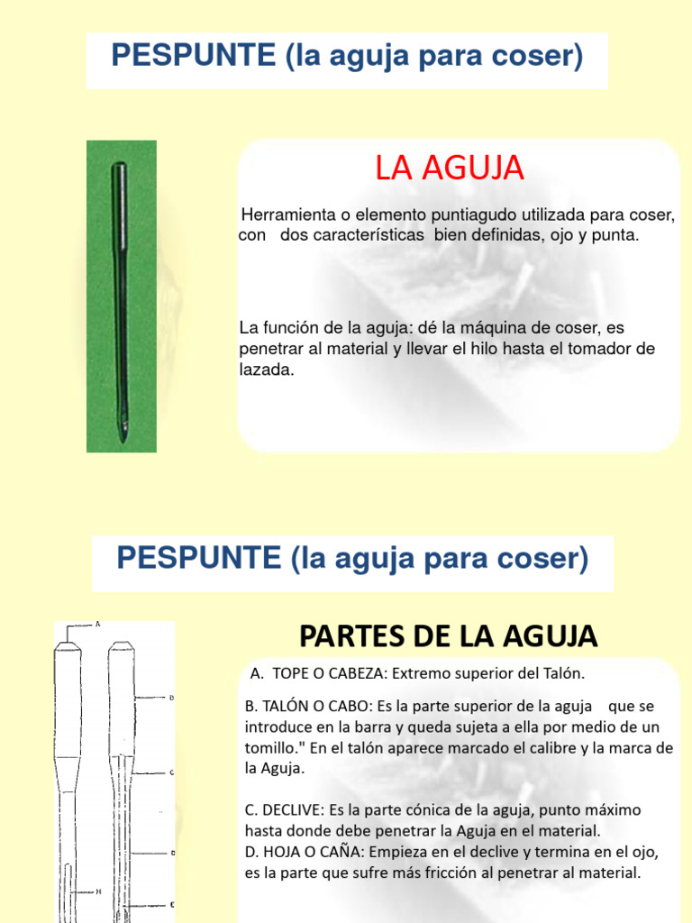Partes y Tipos de Agujas de Coser | PDF | Hogar, jardinería y bricolaje