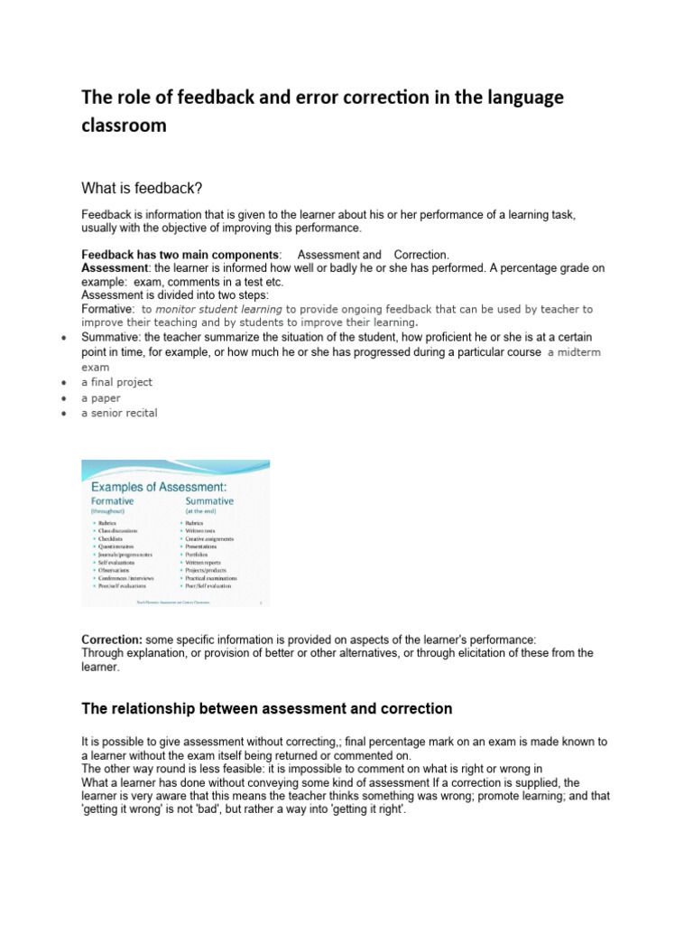 The Role of Feedback and Error Correction in The Language Classroom | PDF | Career & Growth