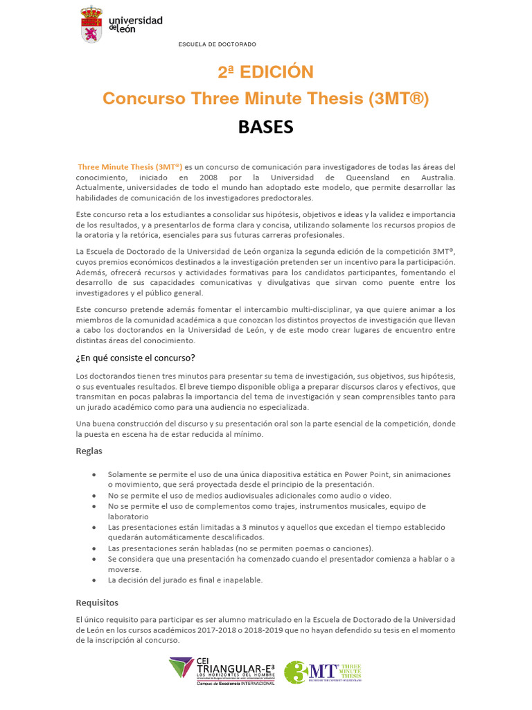 2ª EDICIÓN Concurso Three Minute Thesis (3MT®) | PDF