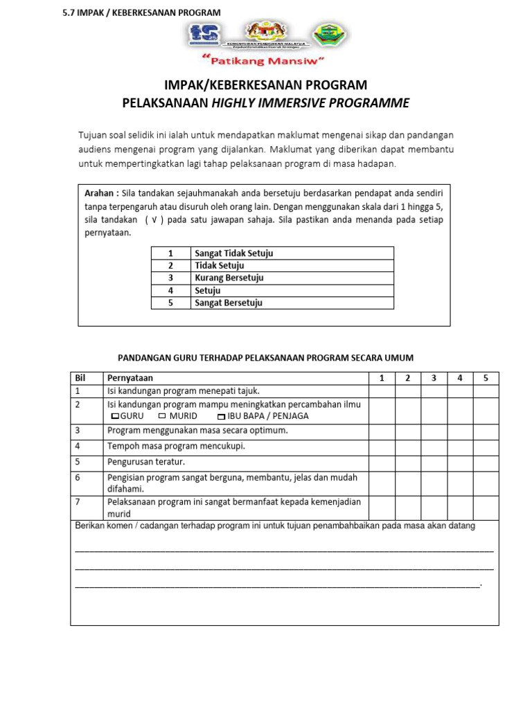 Rubrik Keberkesanan Program | PDF